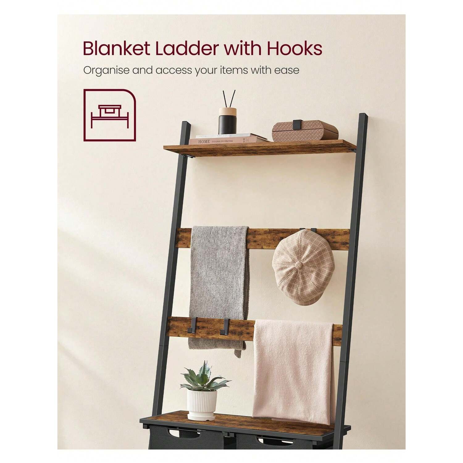 2-Section Laundry Basket Hamper with Blanket Ladder