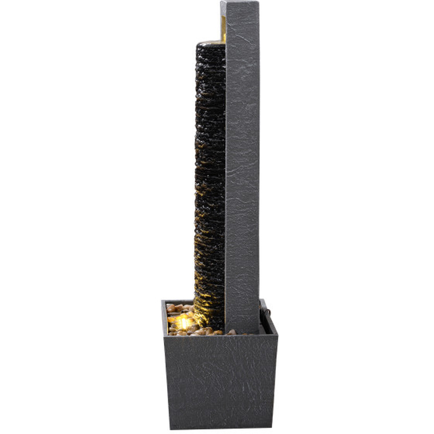 Outdoor Garden Column Water Fountain with LED Lights, Layered Rock ...