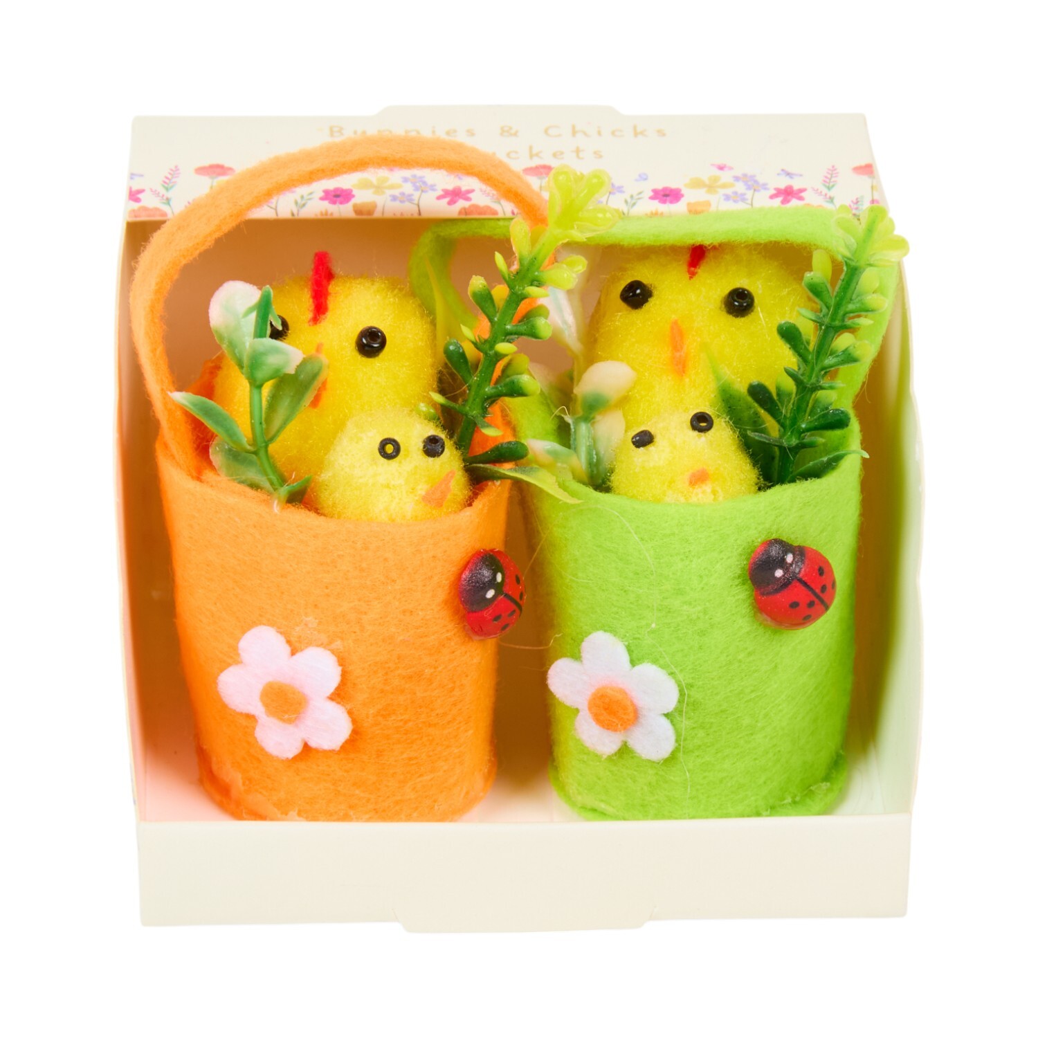 Two Bunnies In Felt Buckets