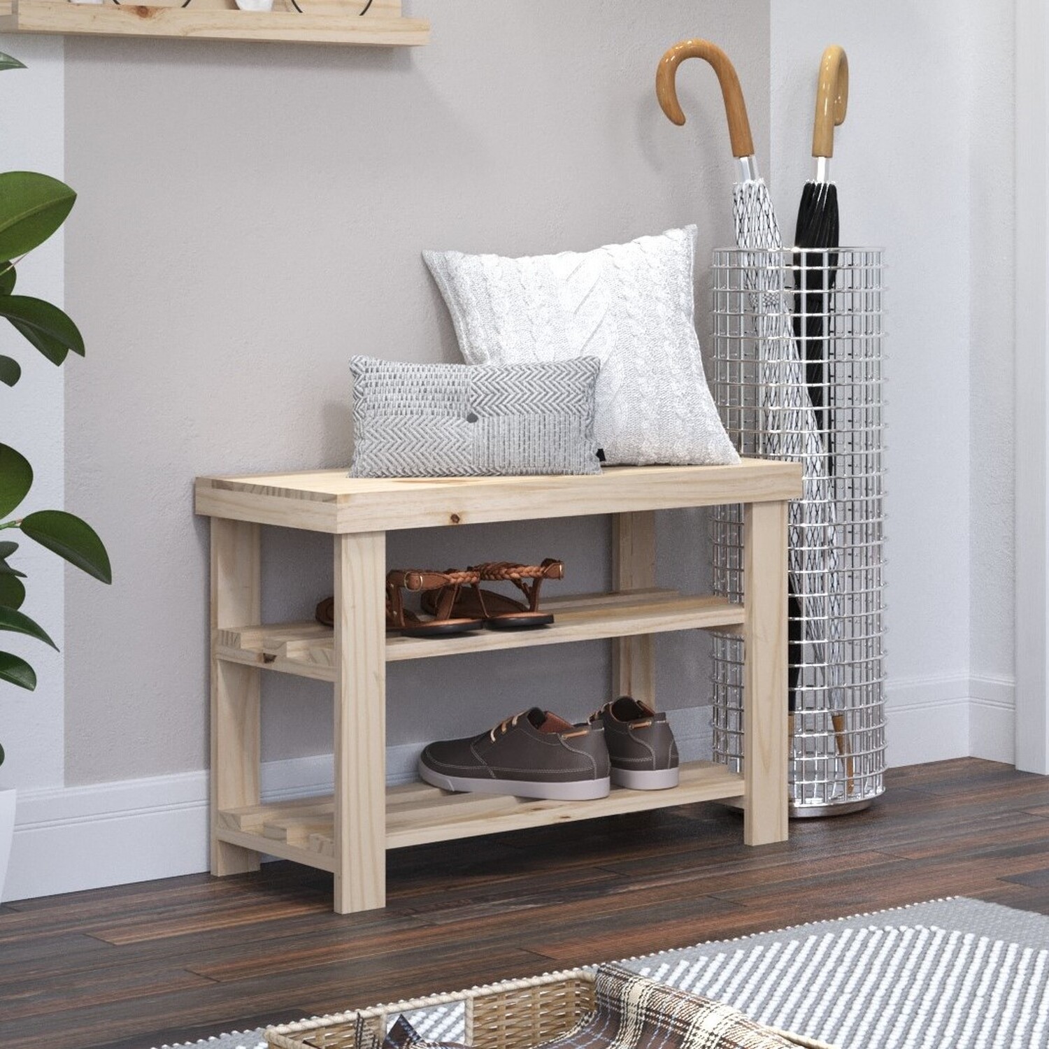 Pine shoe bench, unfinished