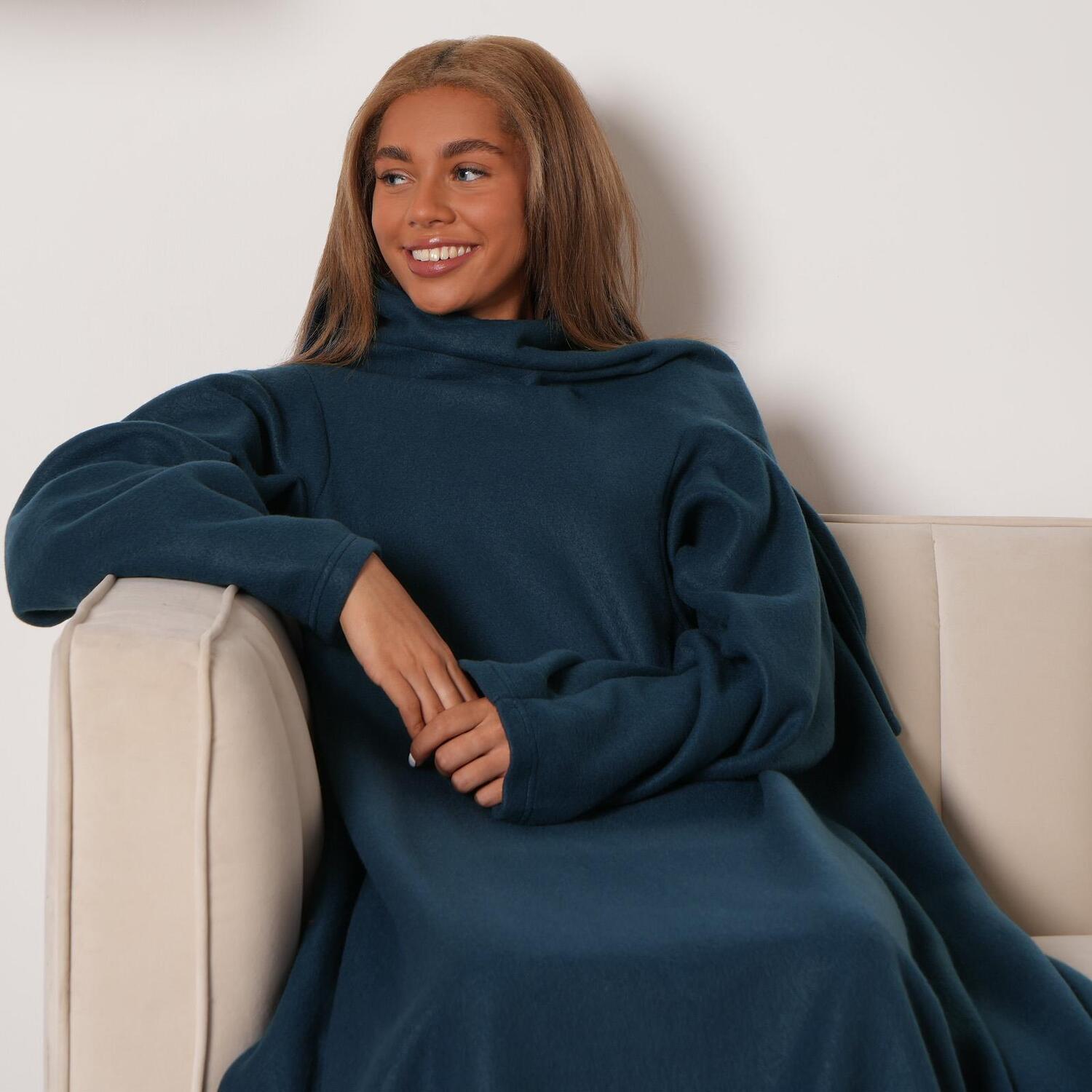 OHS Polar Fleece Blanket with Sleeves Wearable Wrap Throw