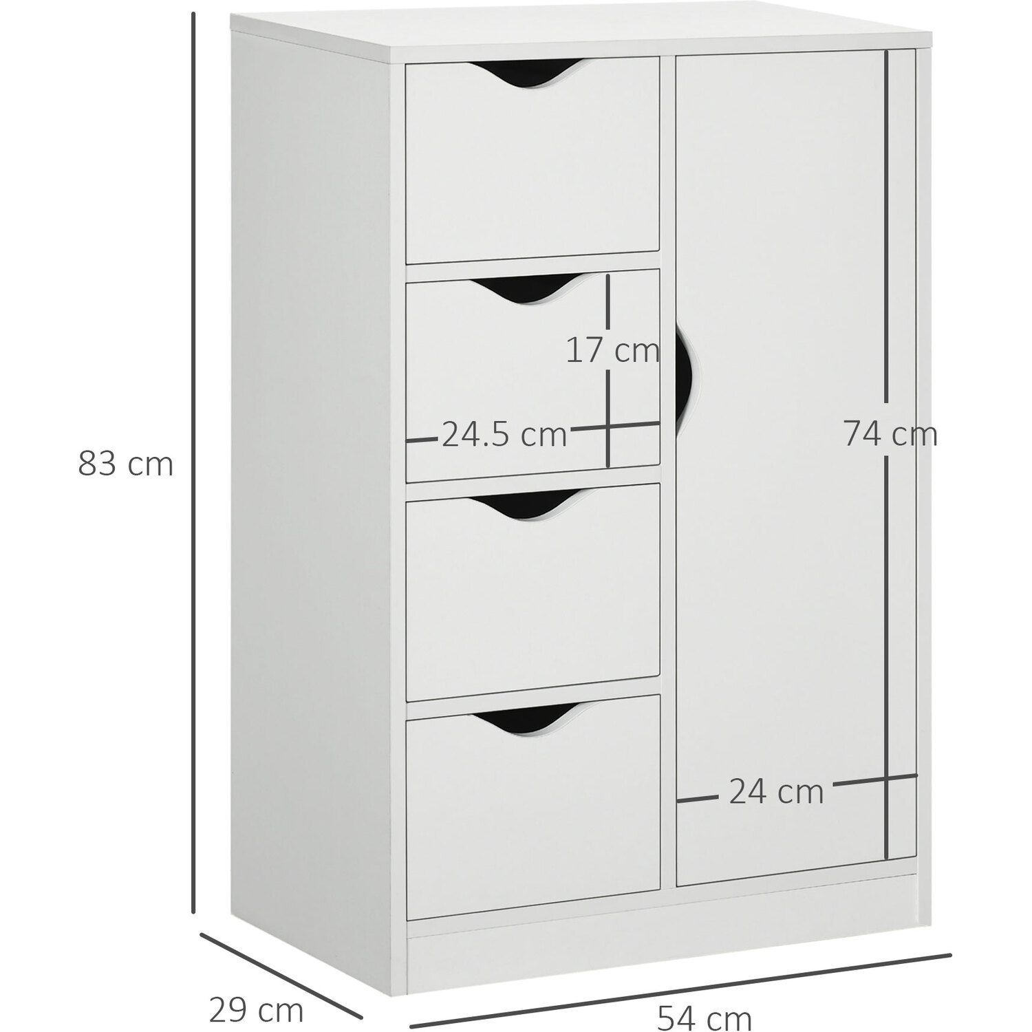 HOMCOM Modern Storage Cabinet, Freestanding Sideboard with 4 Drawers, 1 ...