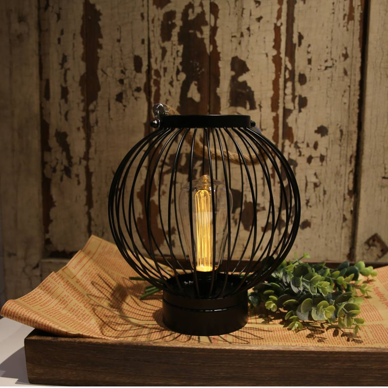Black Metal Lantern with Edison Bulb