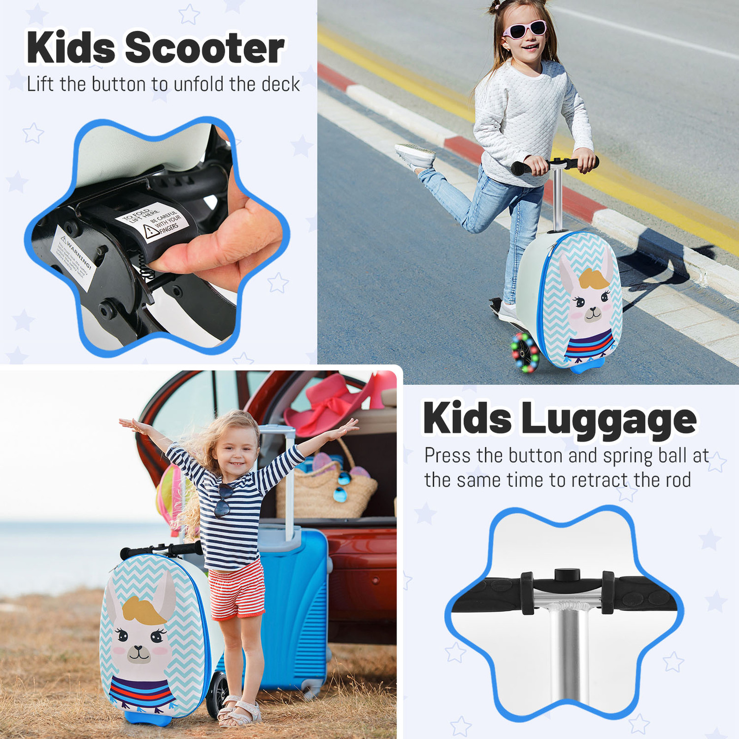 2-in-1 Kids Ride On Scooter Suitcase