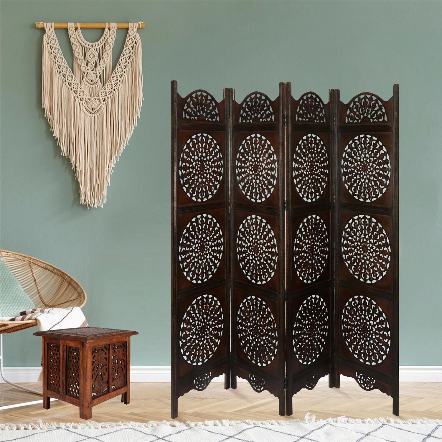 4 Panel Heavy Carved Wooden Room Divider Screen Sticker