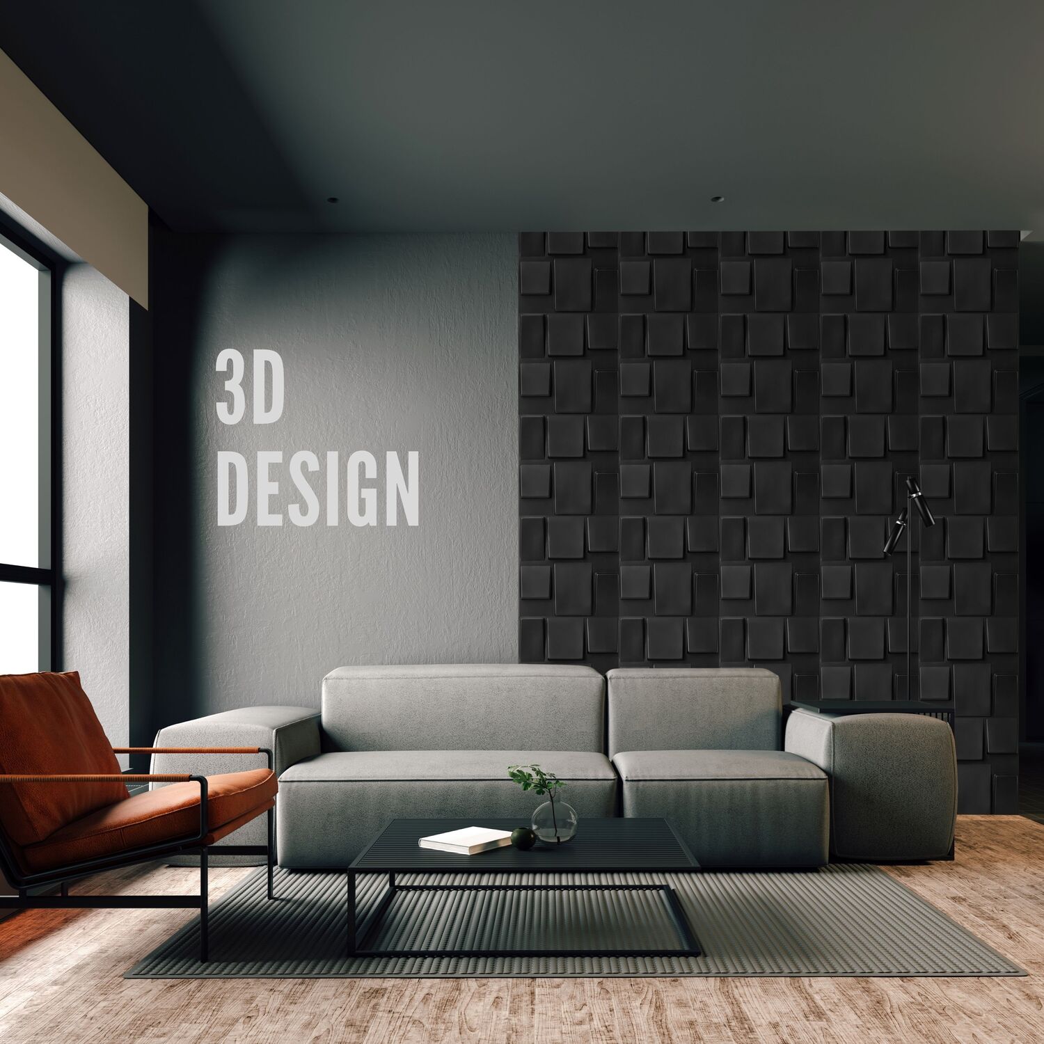3D Wall Panels with Adhesive Included - Geometric Squares Design