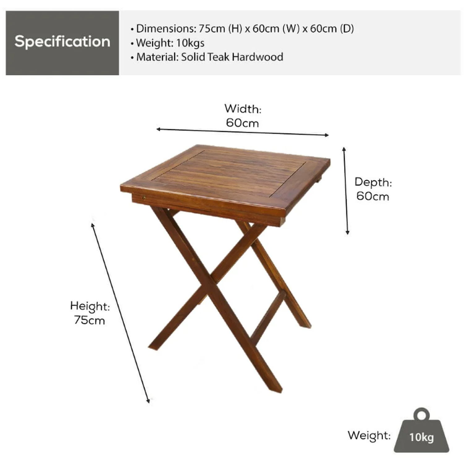 Sherford Folding Teak Hardwood Square Garden Table