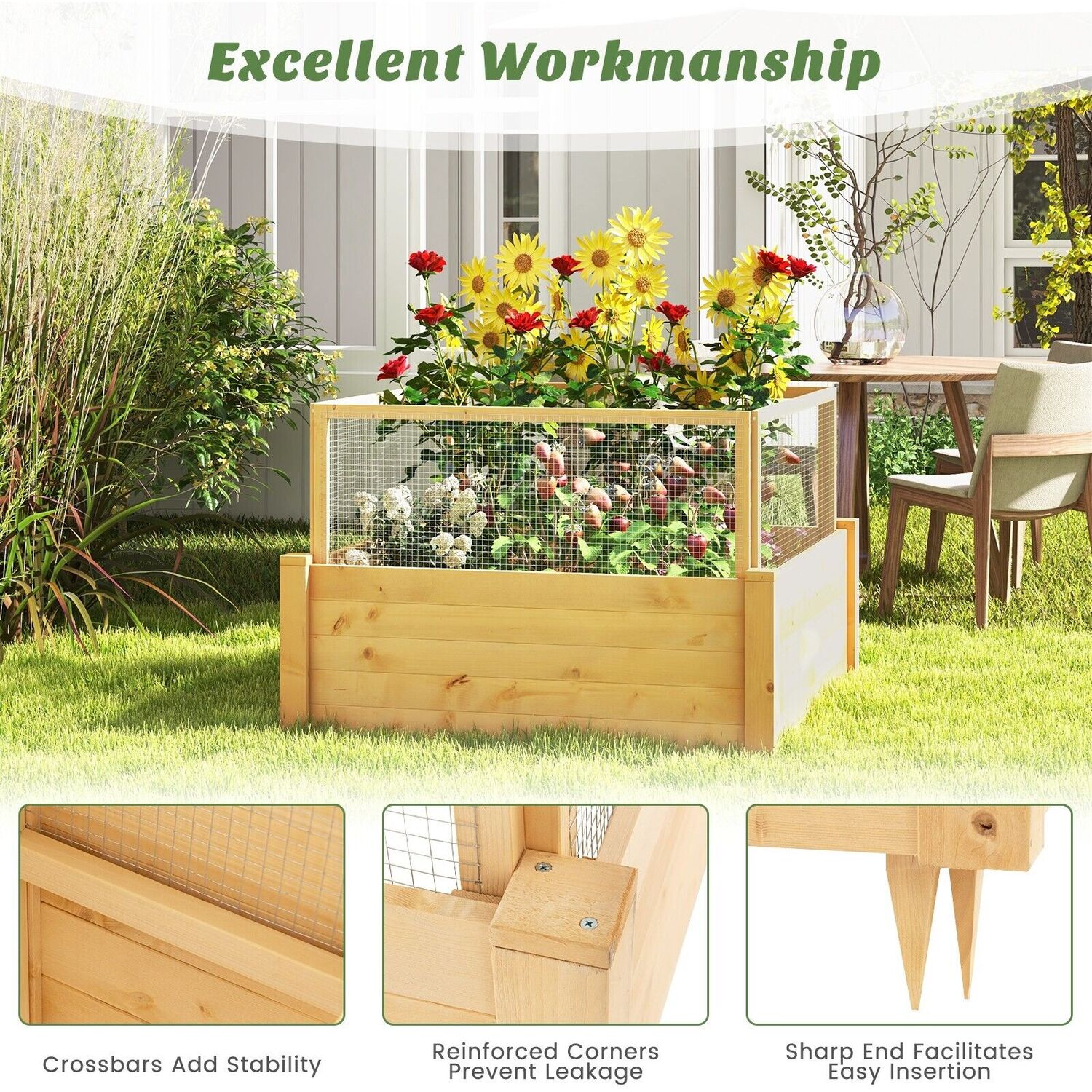 Elevated Planter Box Raised Garden Bed with Fence