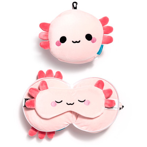 Relaxeazzz Travel Pillow and Eye Mask - Adoramals Maddie the Axolotl