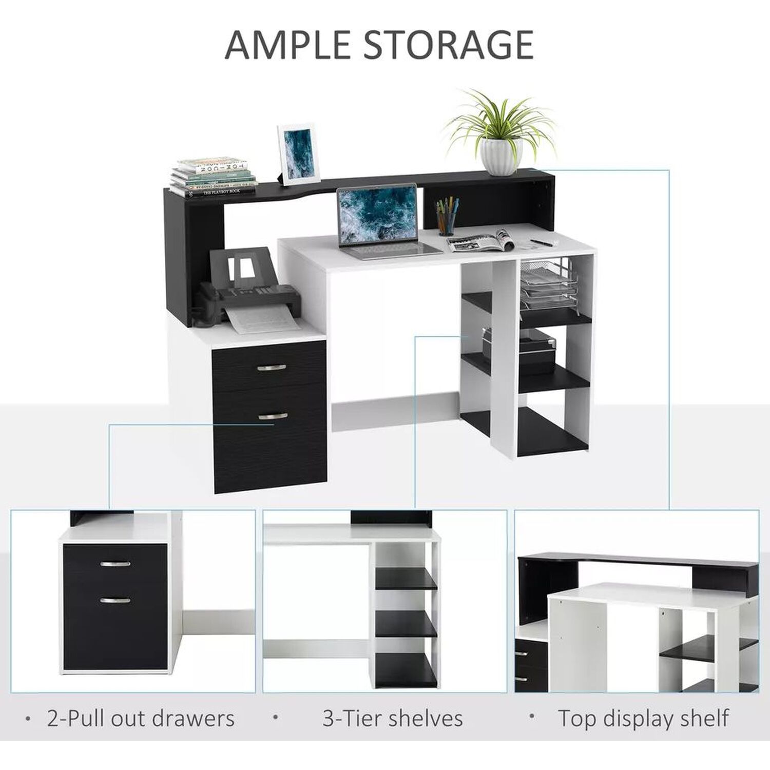 Modern Computer Desk with Drawers and Tray