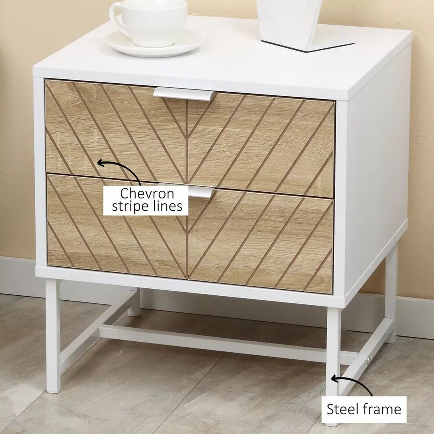 Chevron Bedside Table With Drawers