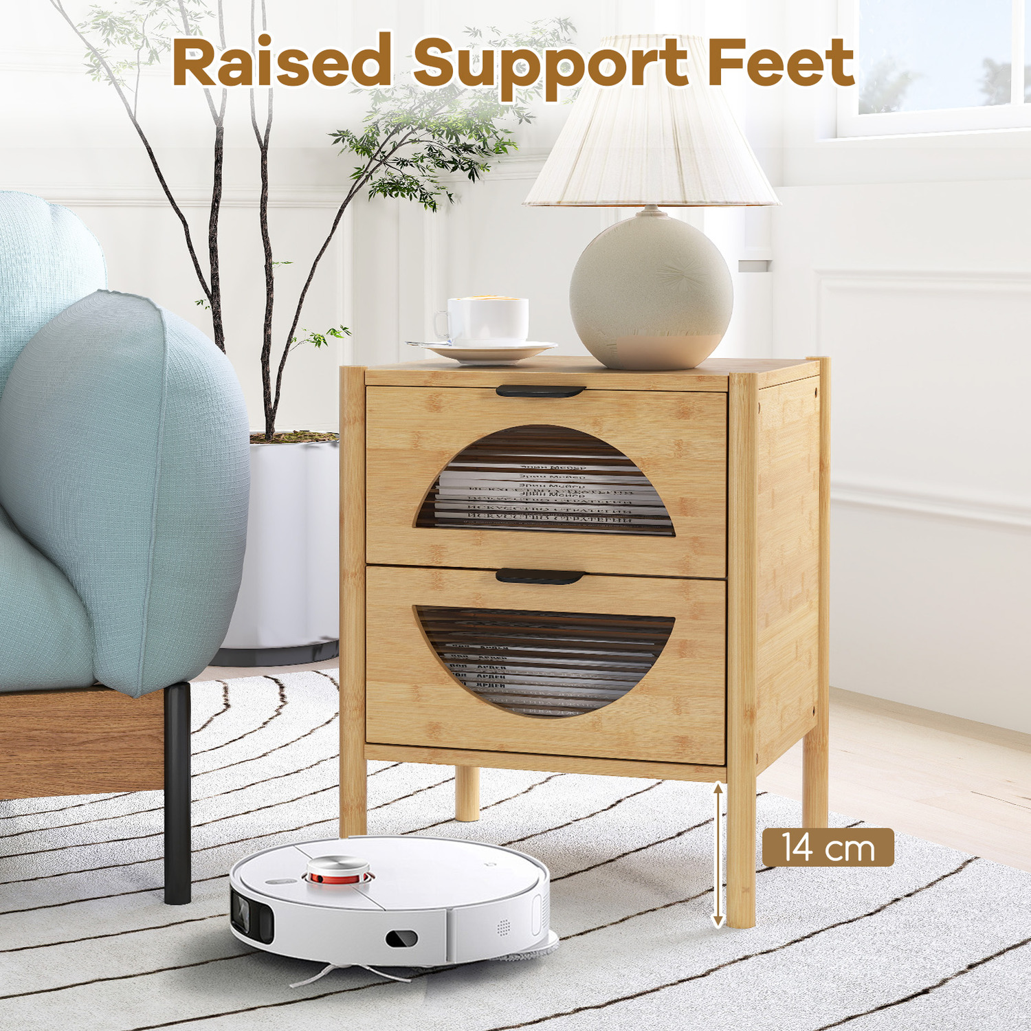 Bamboo Nightstand Bedside Table