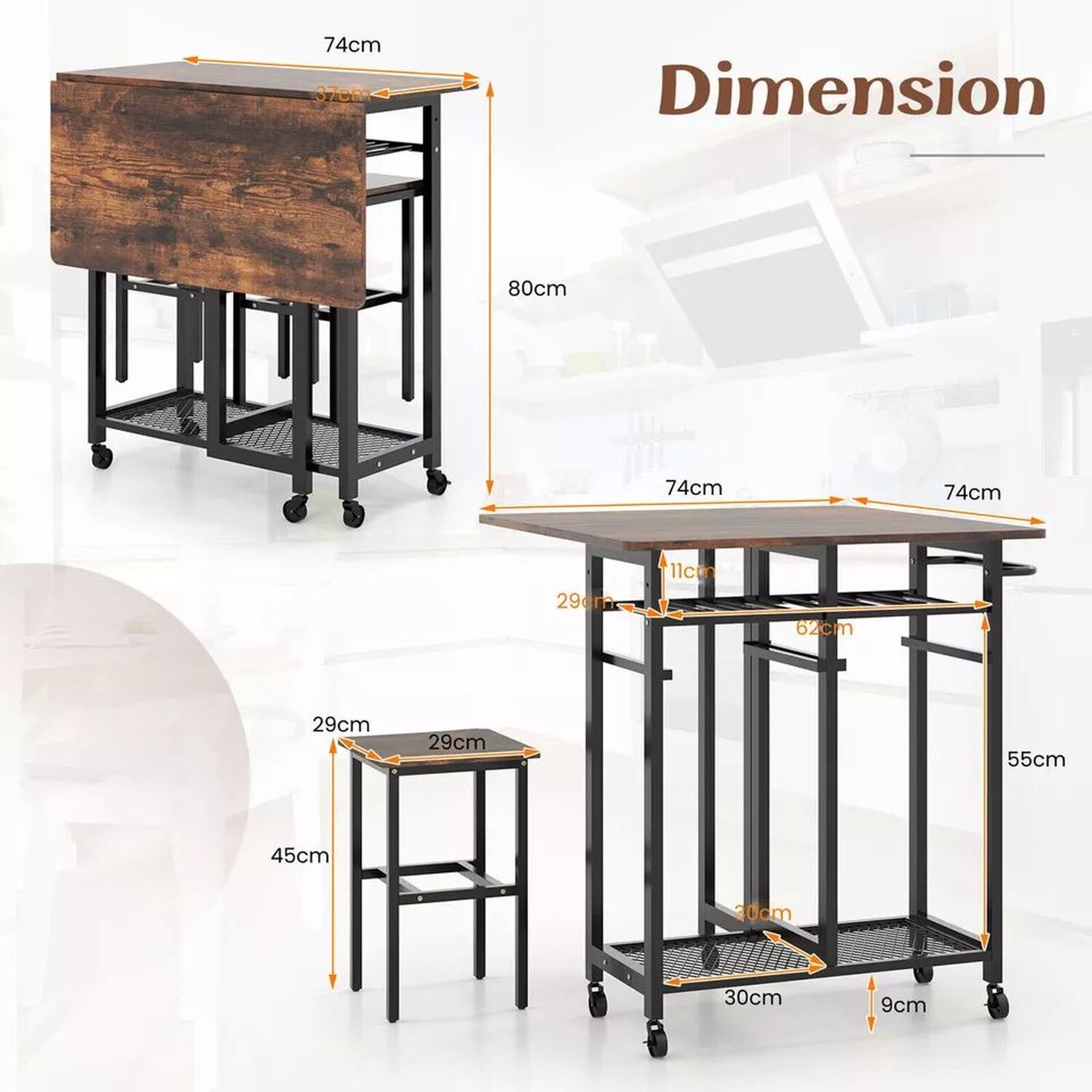 3 Piece Dining Table Set Extendable Kitchen Table Folding Breakfast Table