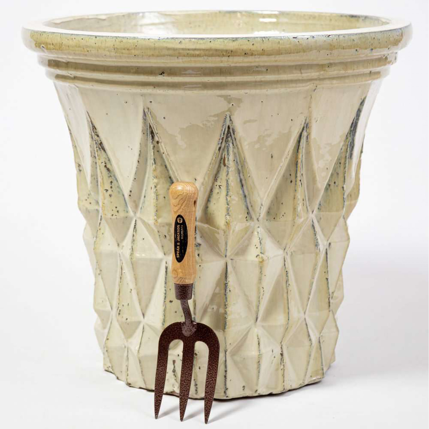 Glazed Yellow Ceramic Flared Geometric Pattern Planter