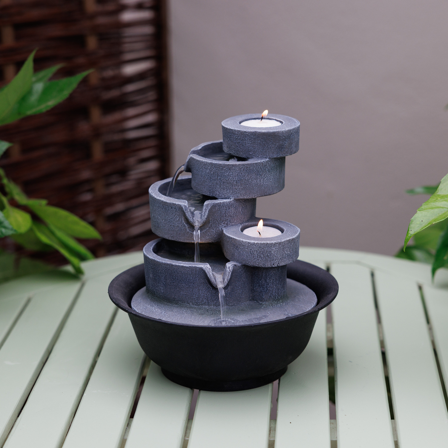 Slate Effect Cascading Bowls Tabletop Water Feature with LED Lights 21cm