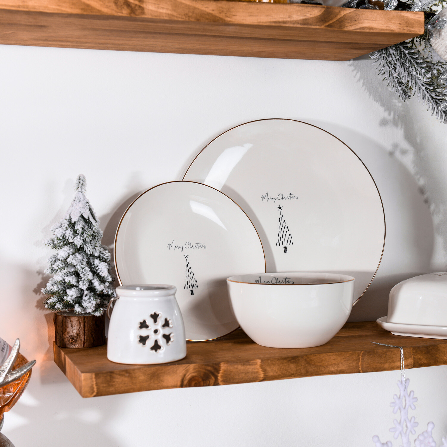 12 Piece Golden Christmas Tree Dinner Set