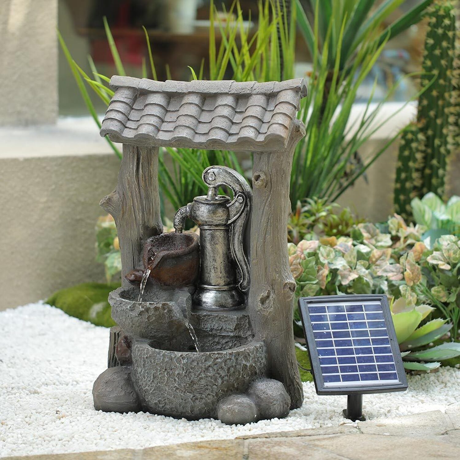 Solar Panel Faucet Stean Decor Water Pump LED Fountain