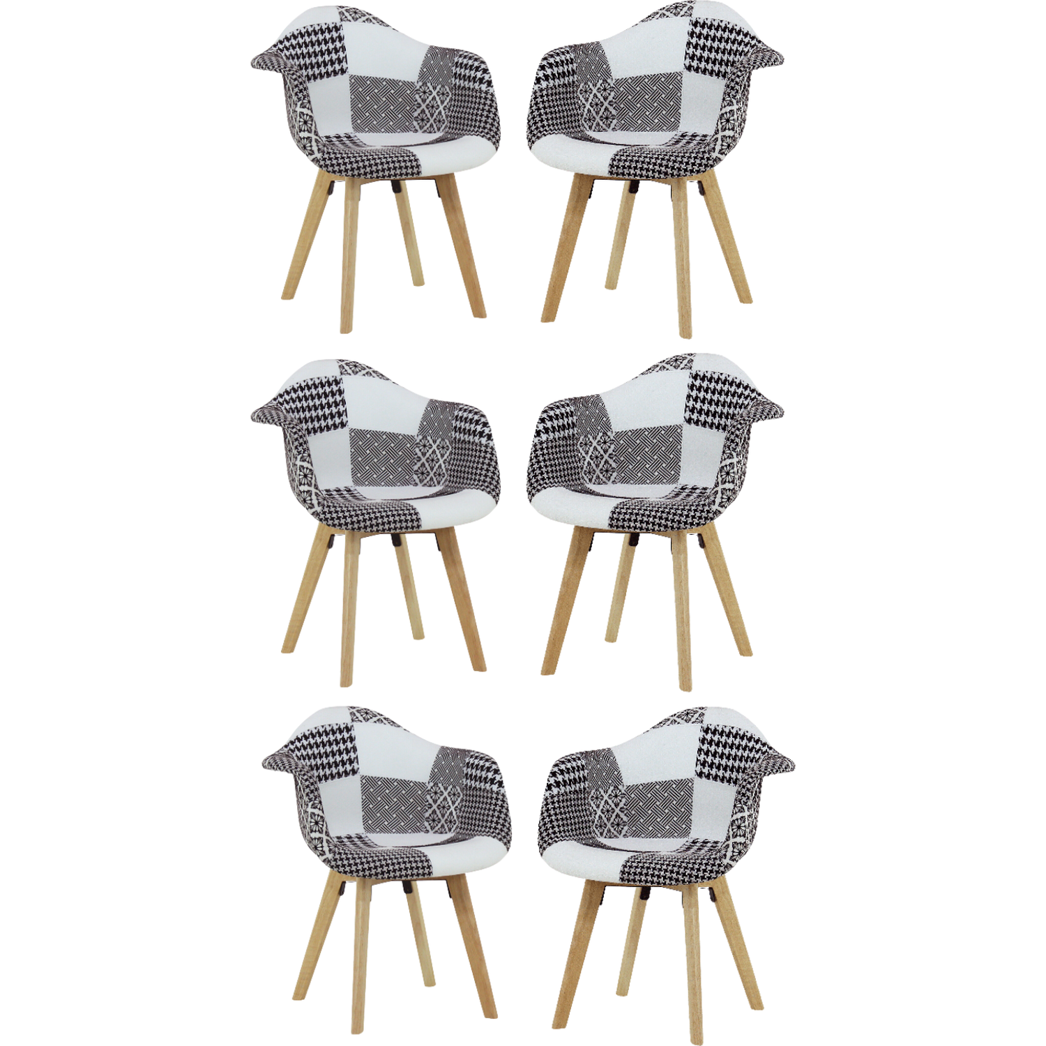 Set of 6 Chrono Patchwork Tub Fabric Dining Chair with Arms for Dining Room