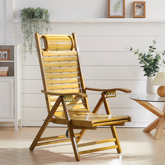 Bamboo Foldable Recliner Lounge Chair with Retractable Footrest