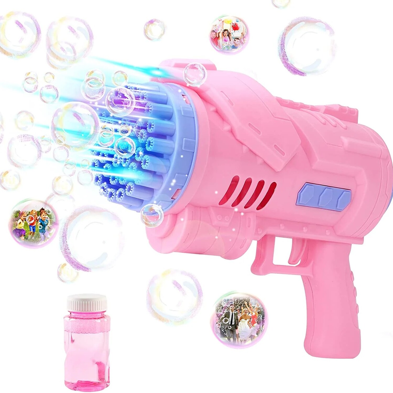 40 Hole Pink Machine Bubble Gun with Solution