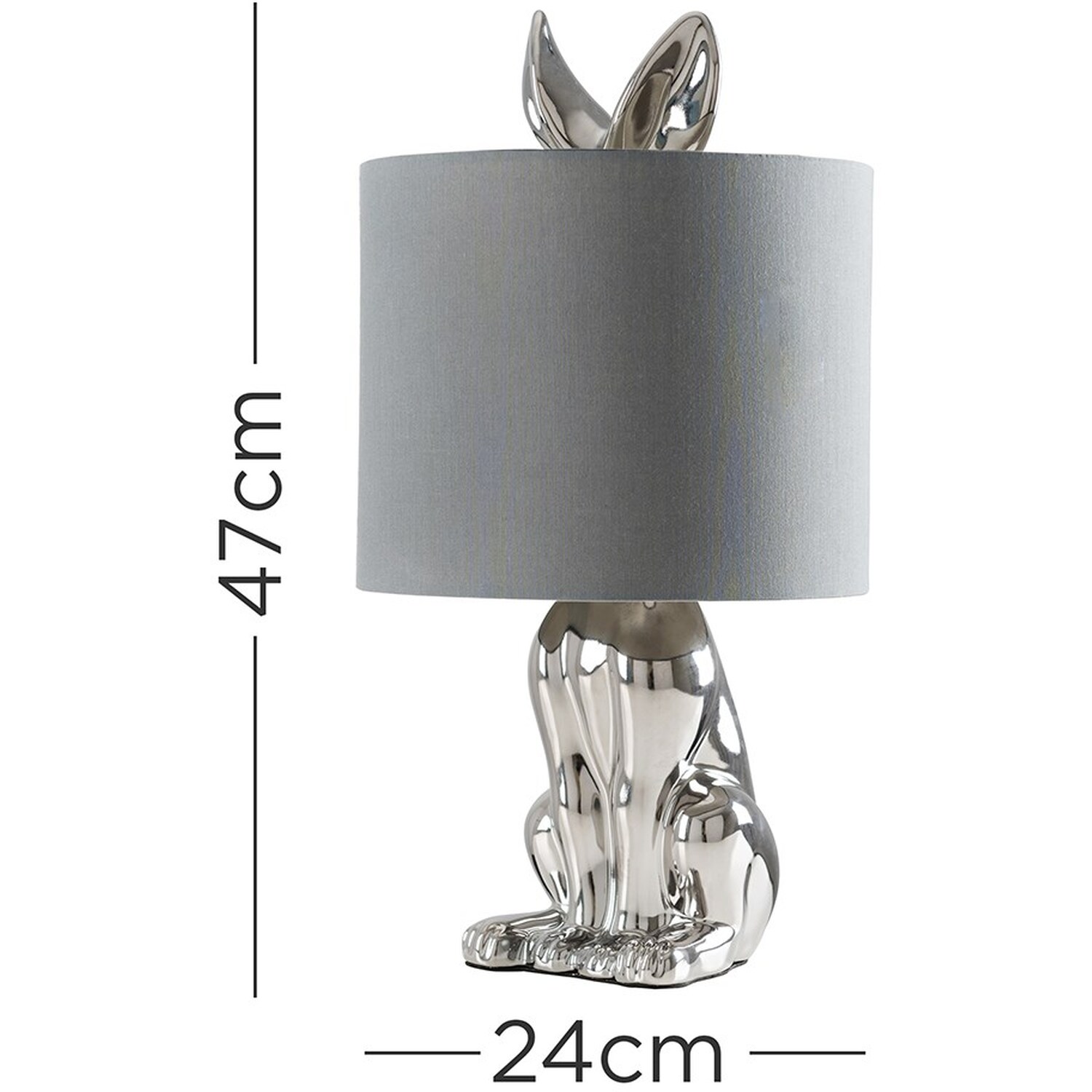 Modern Chrome Ceramic Rabbit Hare Animal Table Lamp With Grey Shade