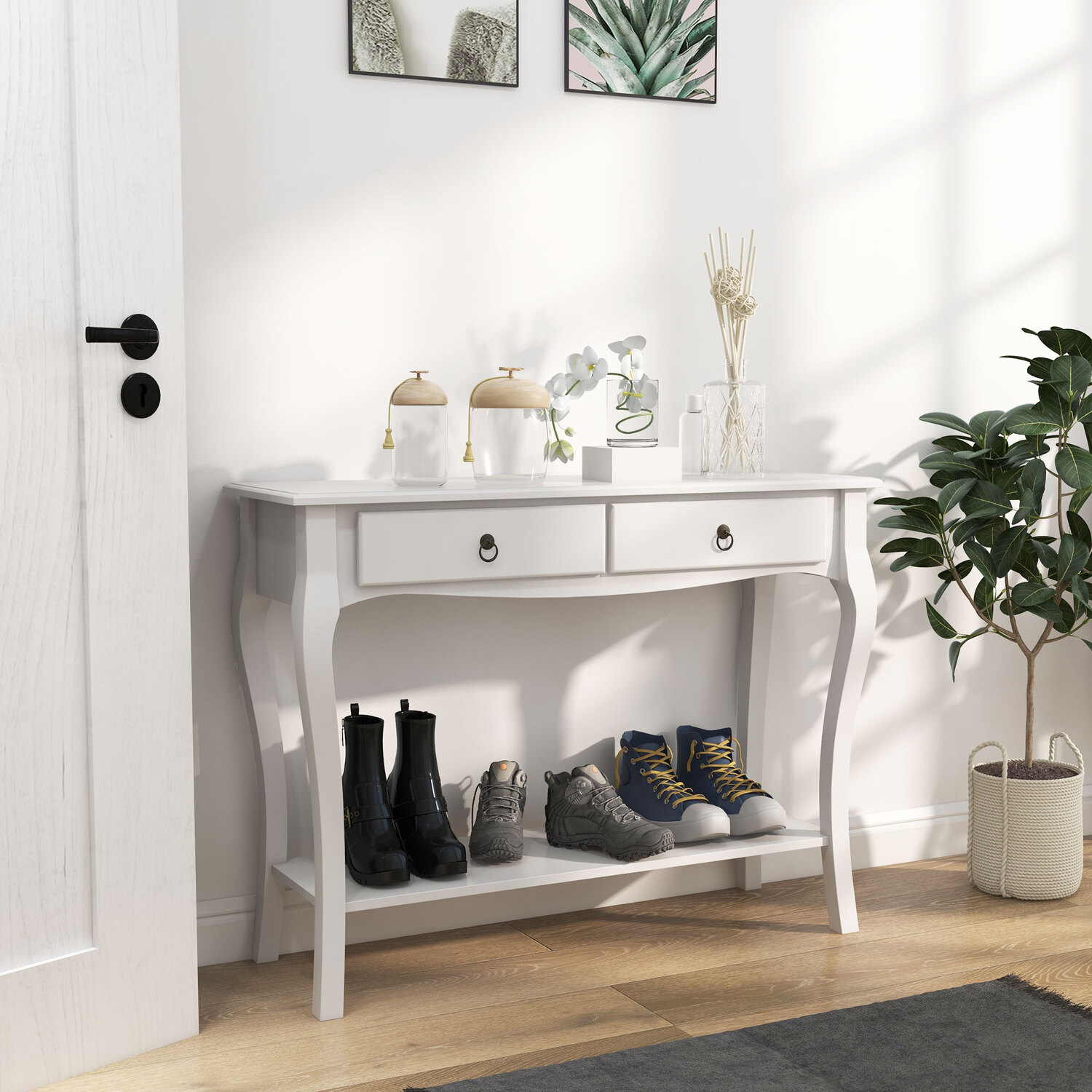 HOMCOM Console Table with Storage Shelves