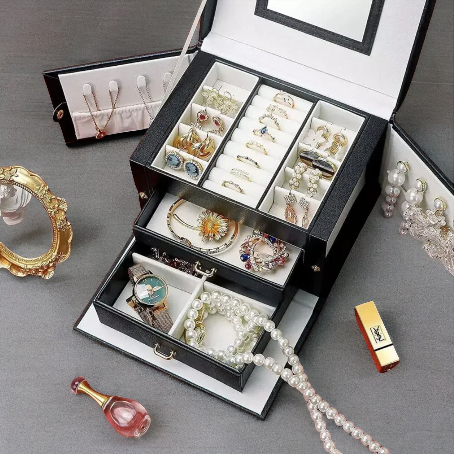 3 Tier Jewellery Box With Lock And Key