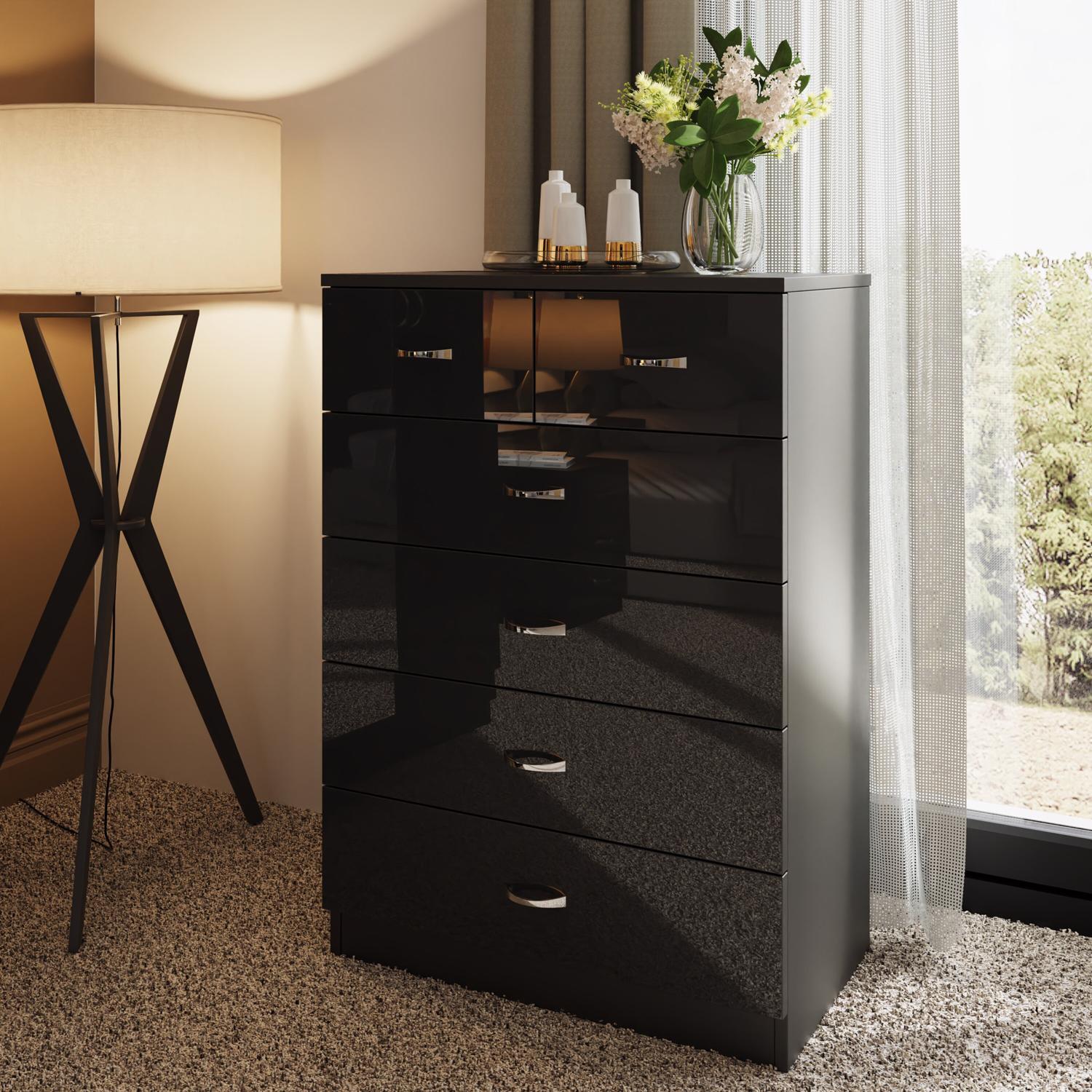 High Gloss Large 6 Drawer Chest Of Drawers