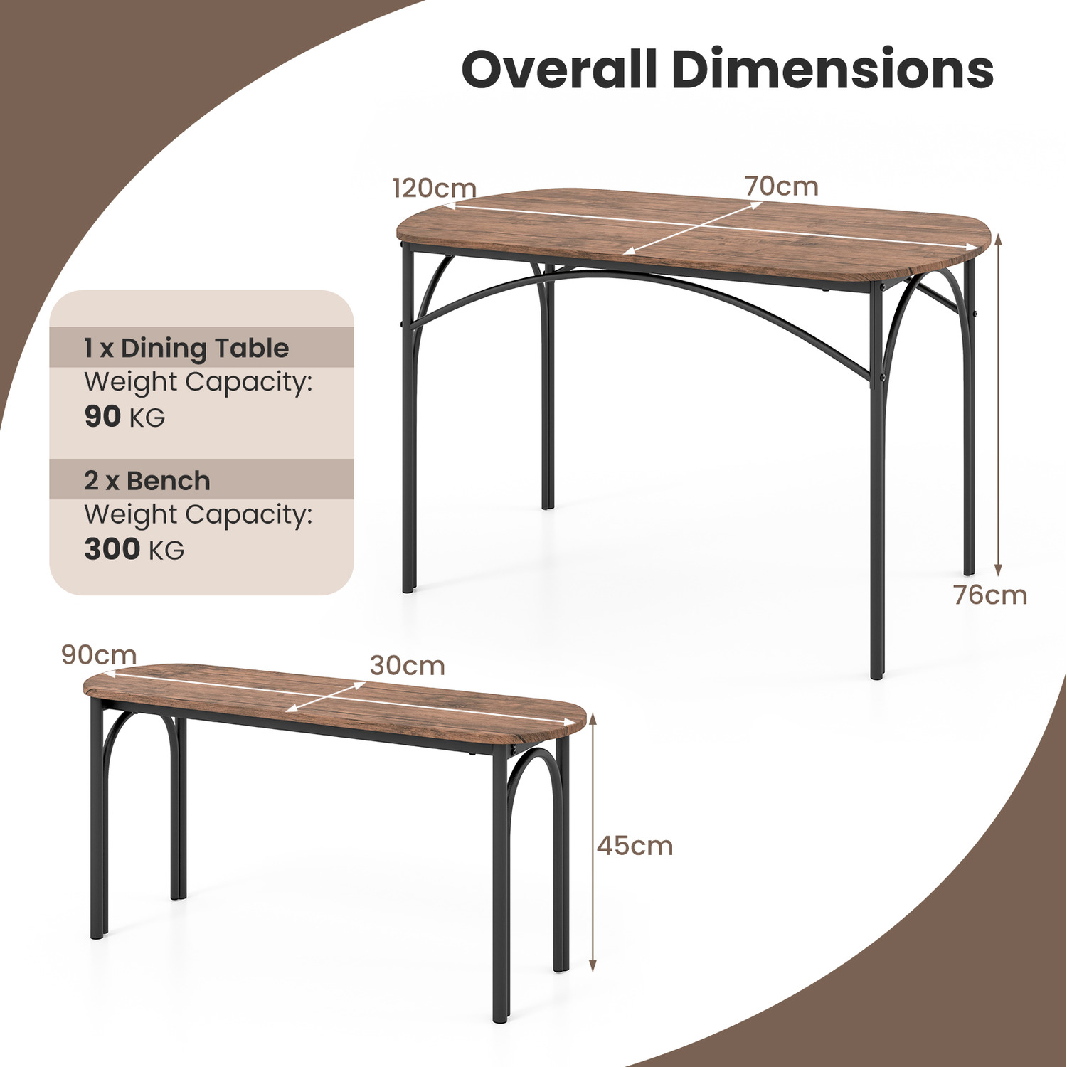 3 Piece Kitchen Table Benches Set