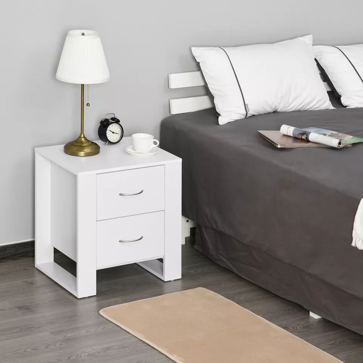 2 Drawer Bedside Table With Handles