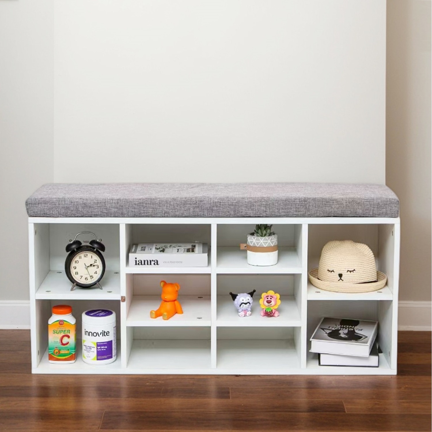 Shoe Bench Storage Rack Wooden Cabinet Cushion Seat Organiser