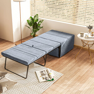 HOMCOM Single Folding Bed with Linen Sponge Mattress and Dust Cover