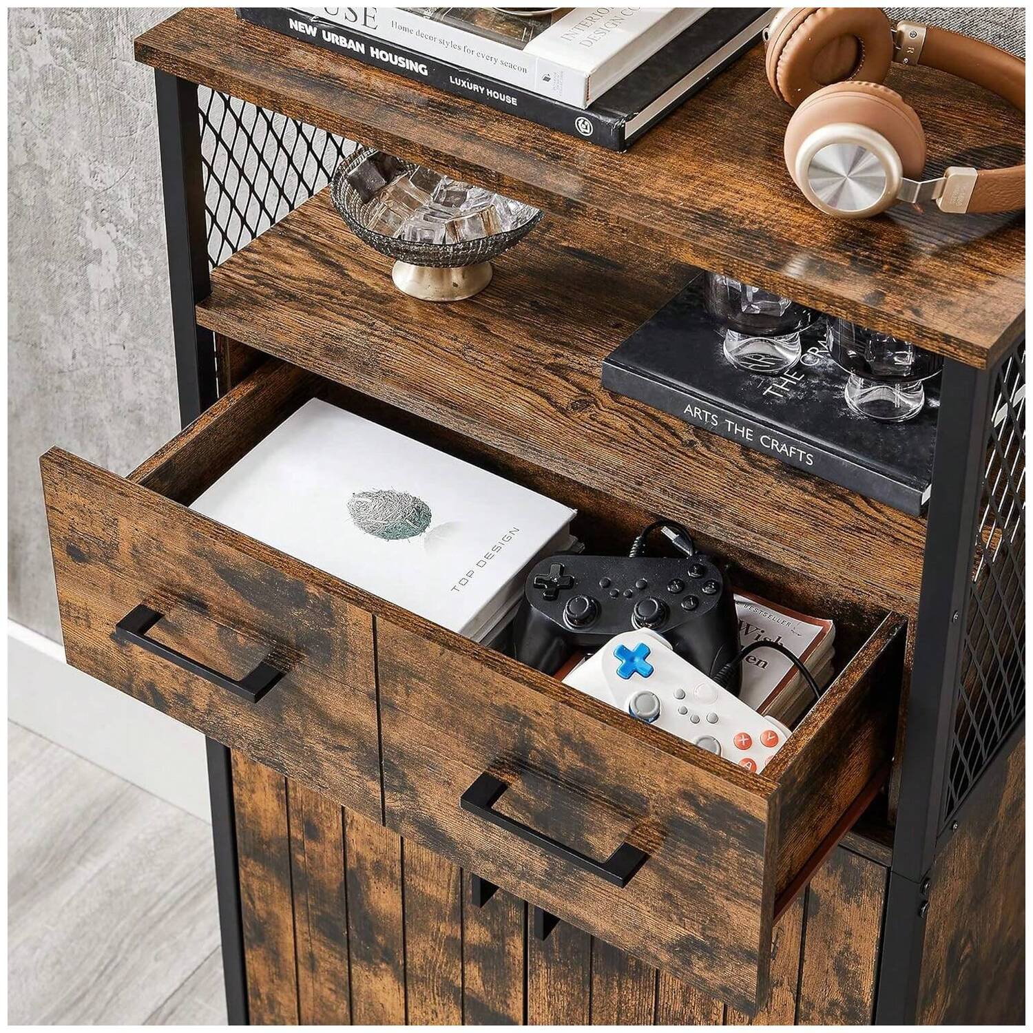 VASAGLE Industrial Storage Cabinet with Drawer and Adjustable Shelf