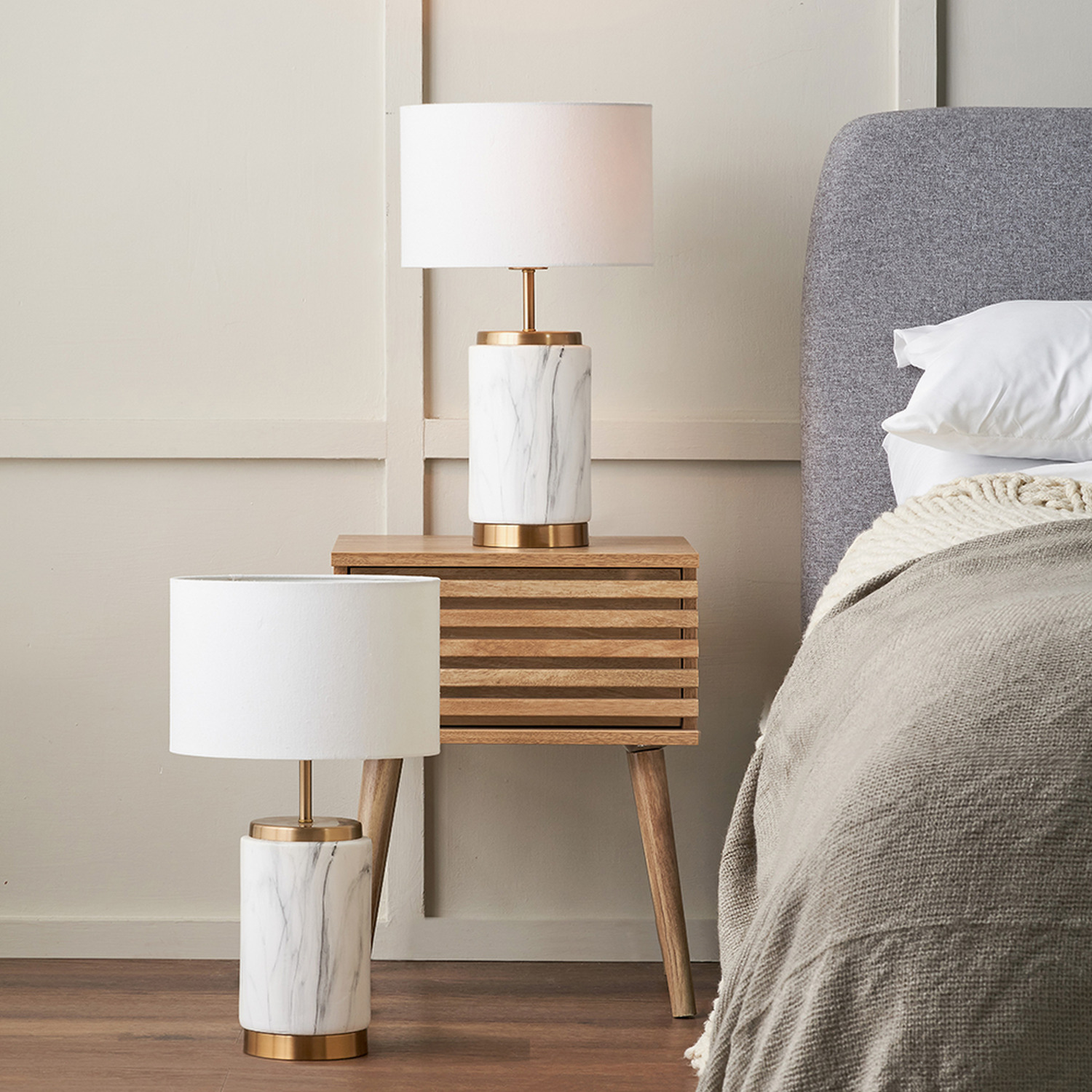 Set of 2 Carrara Marble Effect Ceramic Table Lamps