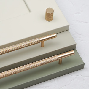 Champagne Brass Knurled Bar Handles And Round Knob Rose Gold