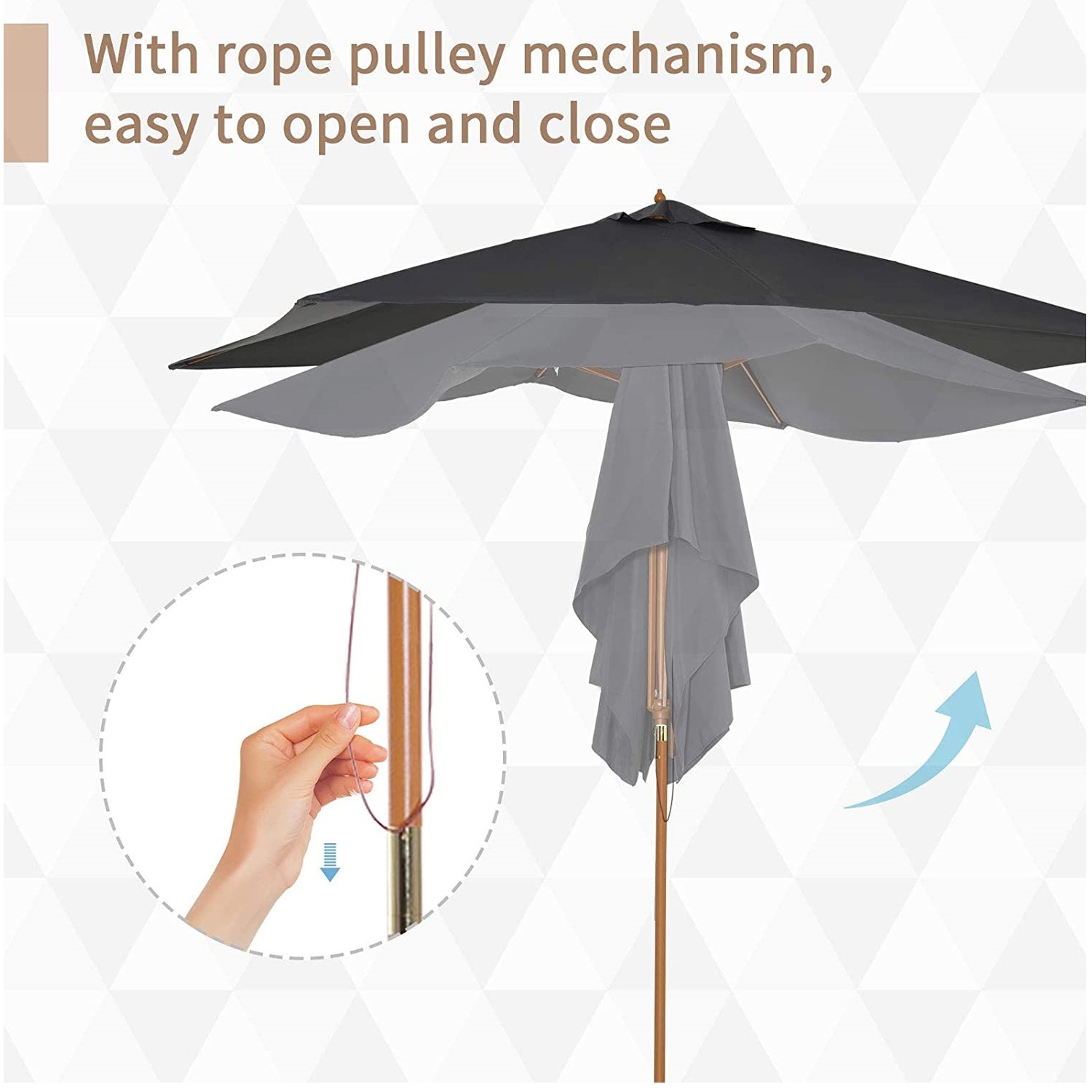 2 x 3m Wood Wooden Garden Parasol Sun Shade