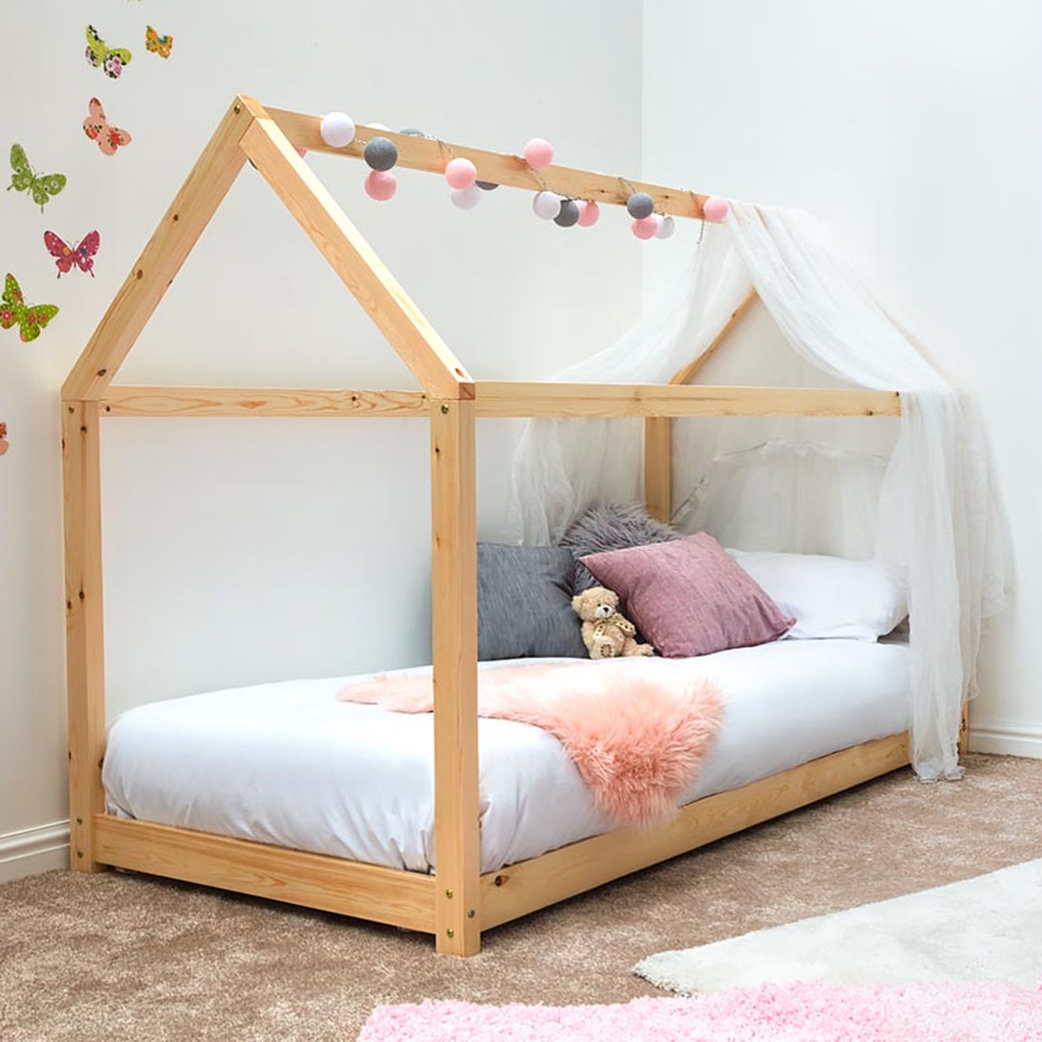 Treehouse House Style Solid Pine Kids Wooden Bed Frame