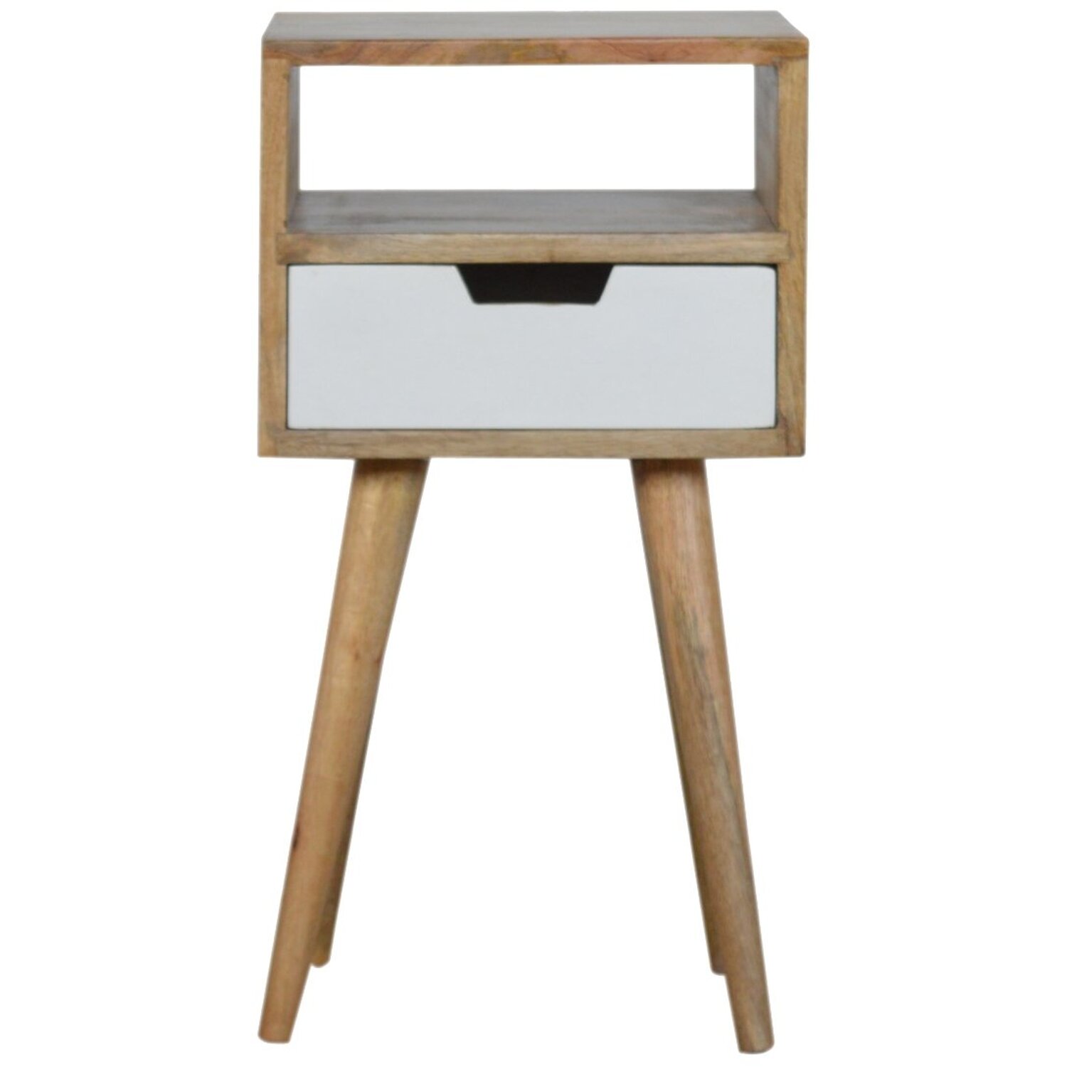 Oak Finished 2 Tone Compact Modern White Painted 1 Drawer Bedside Table