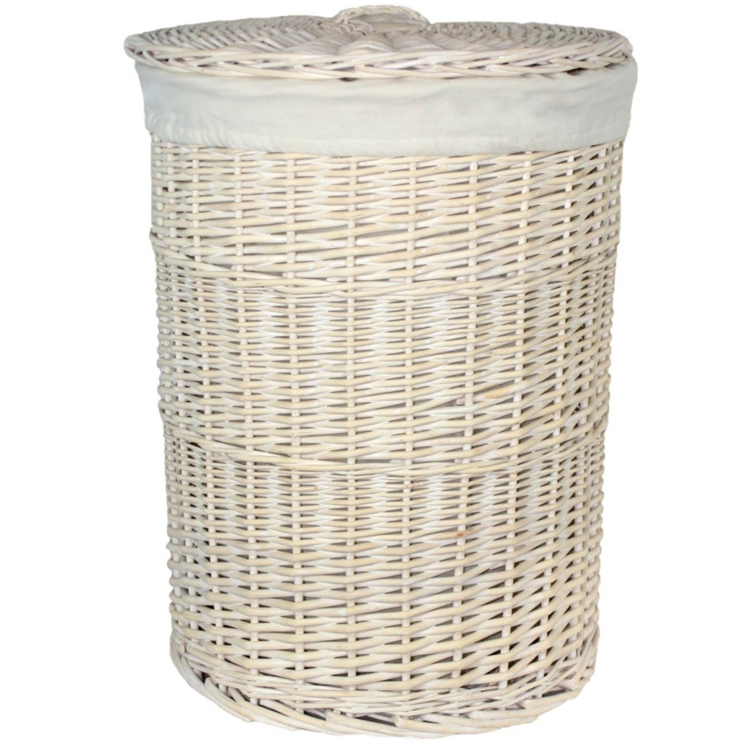 Whitewash Round Laundry Basket with Off White Lining