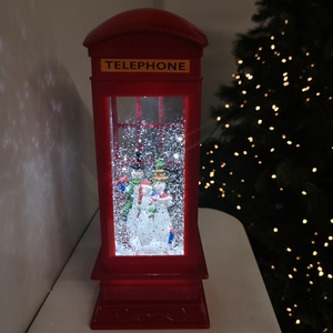 Christmas Water Spinner Telephone Box Design with Scene Dual Power