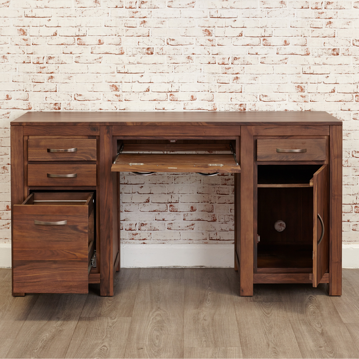 Mayan Walnut Twin Pedestal Computer Desk