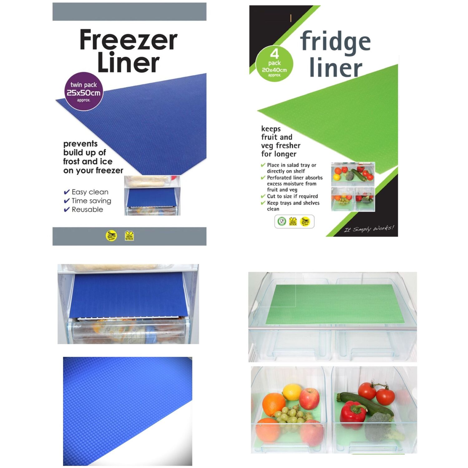 Fridge and Freezer Drawer Liners Fruit Veg Anti Frost Shelf Set