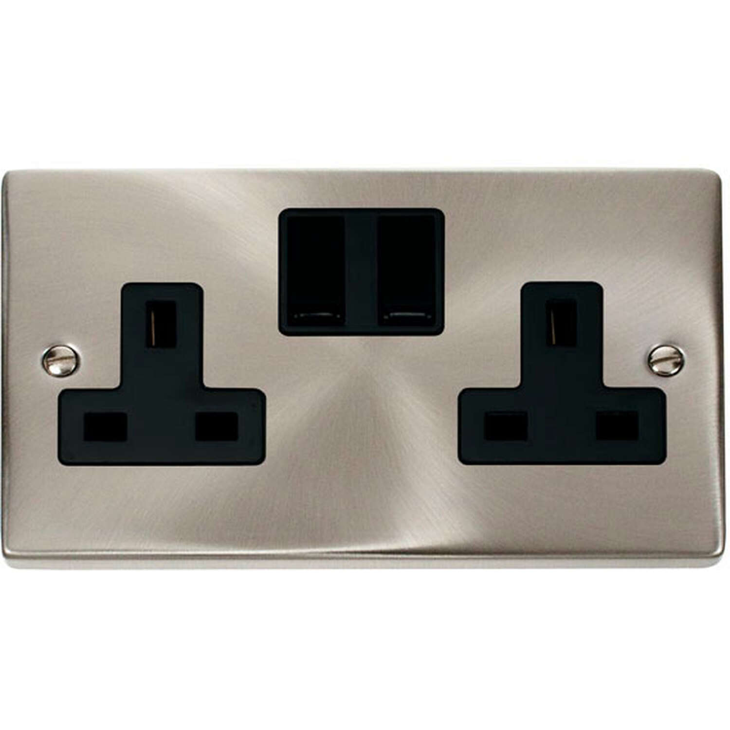 Satin Brushed Chrome 2 Gang 13A Twin Double Switched Plug Socket