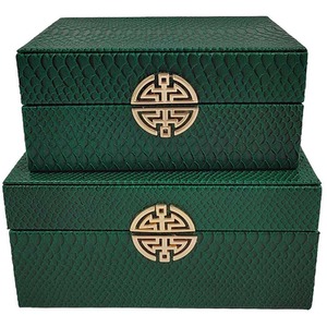 Set of 2 Green Faux Snake Leather Jewellery Boxes