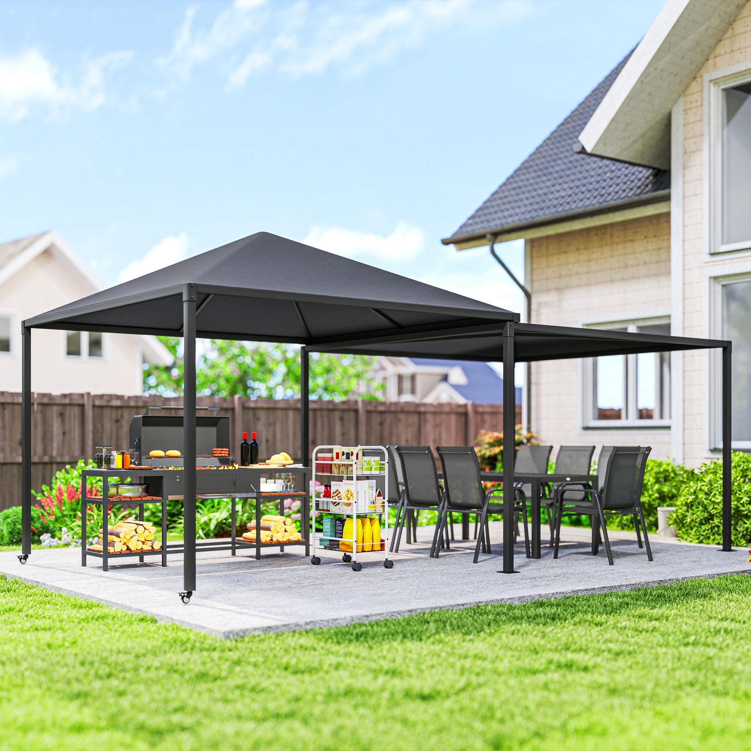 Outsunny 3 x 3(m) Extendable Garden Gazebo Canopy with Wheels