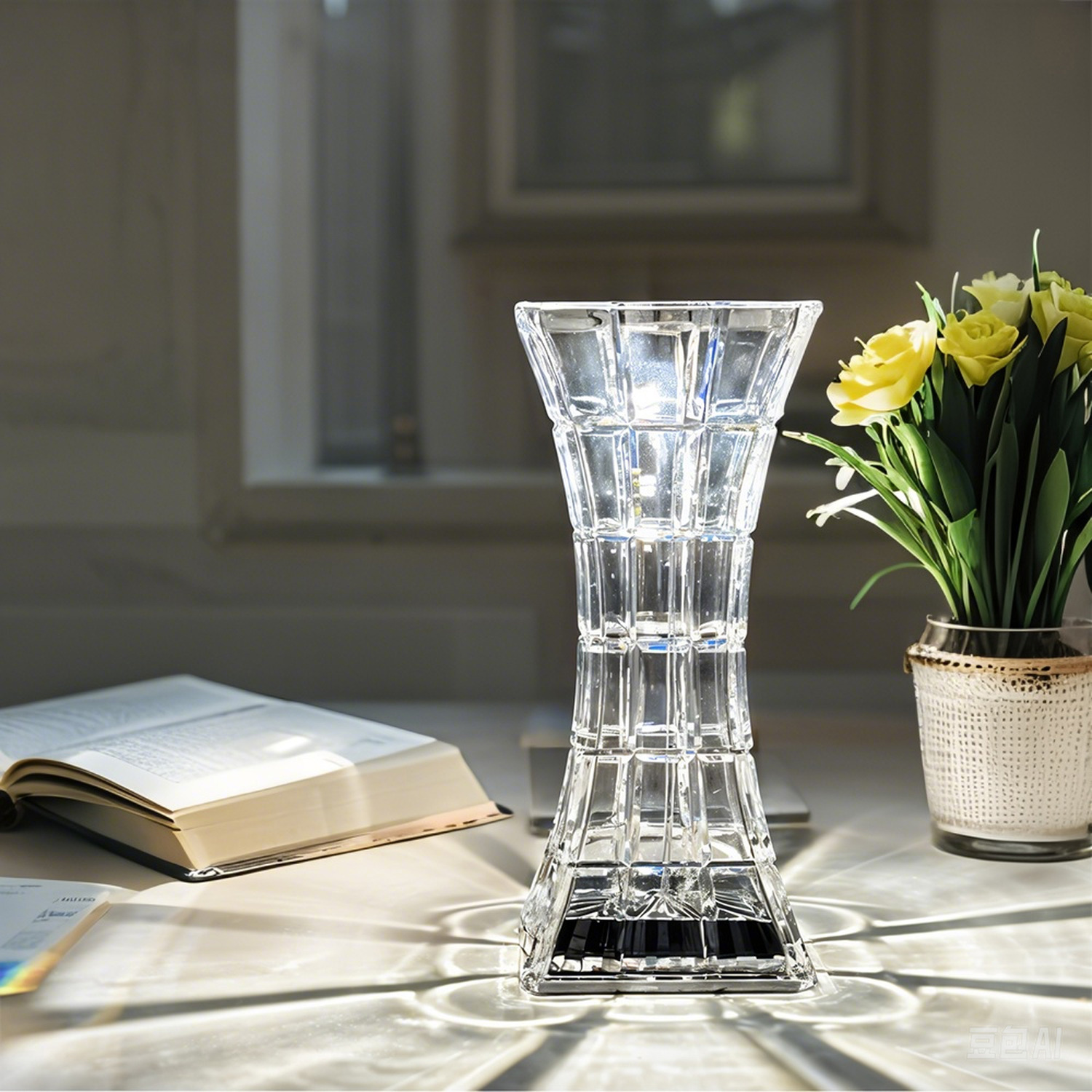 LED Table Lamp with Square Acrylic Hourglass Design
