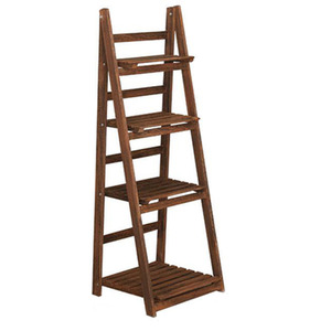 Wooden Folding Ladder Plant Stand Storage Shelf