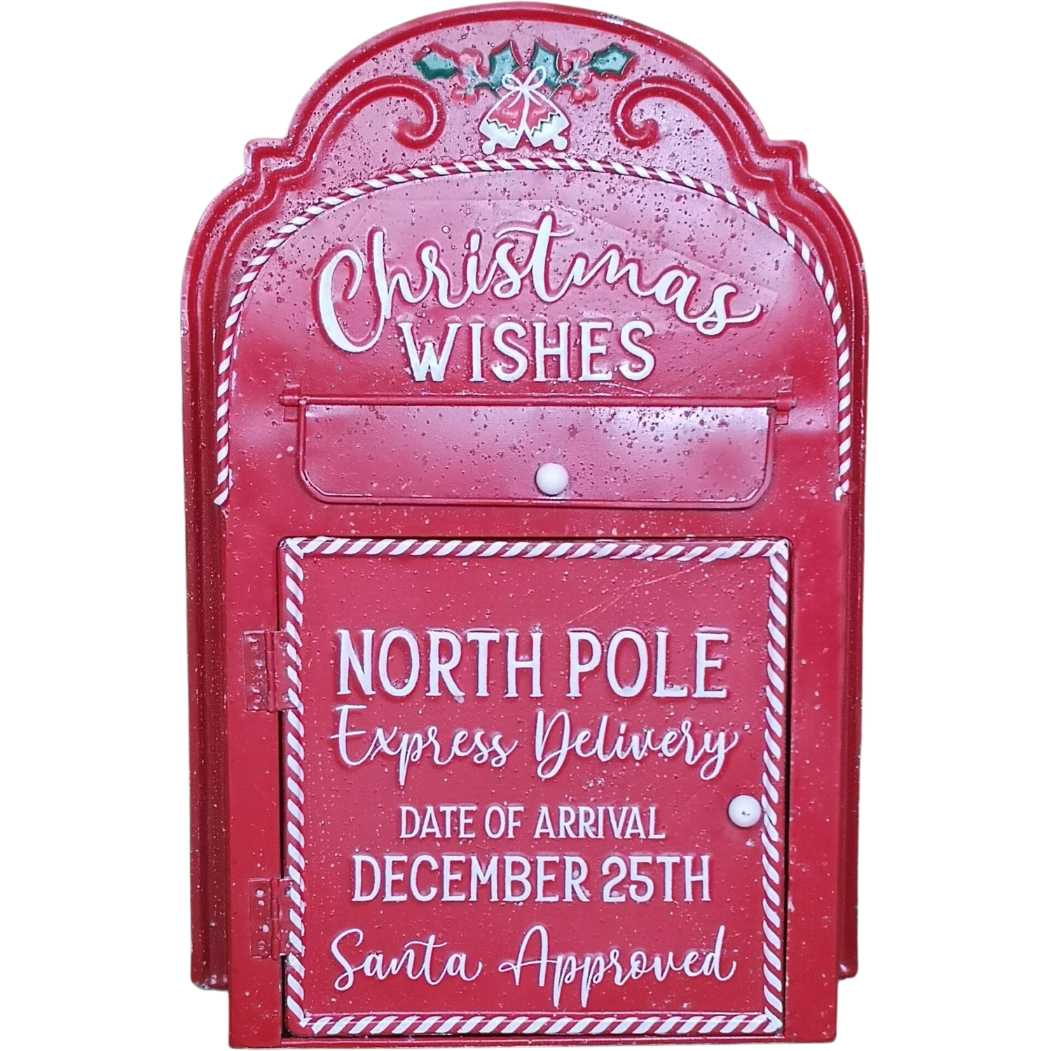 Red with White Detail Christmas Wishes Metal Post Box