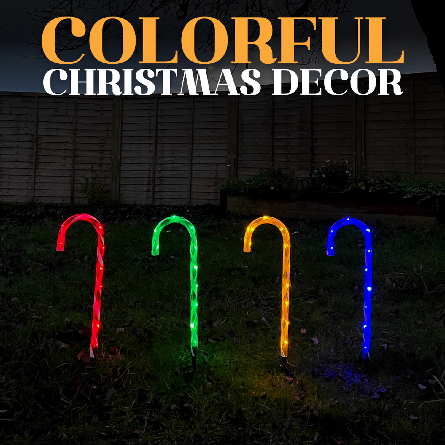 4pc Multicoloured Candy Cane Stake Lights