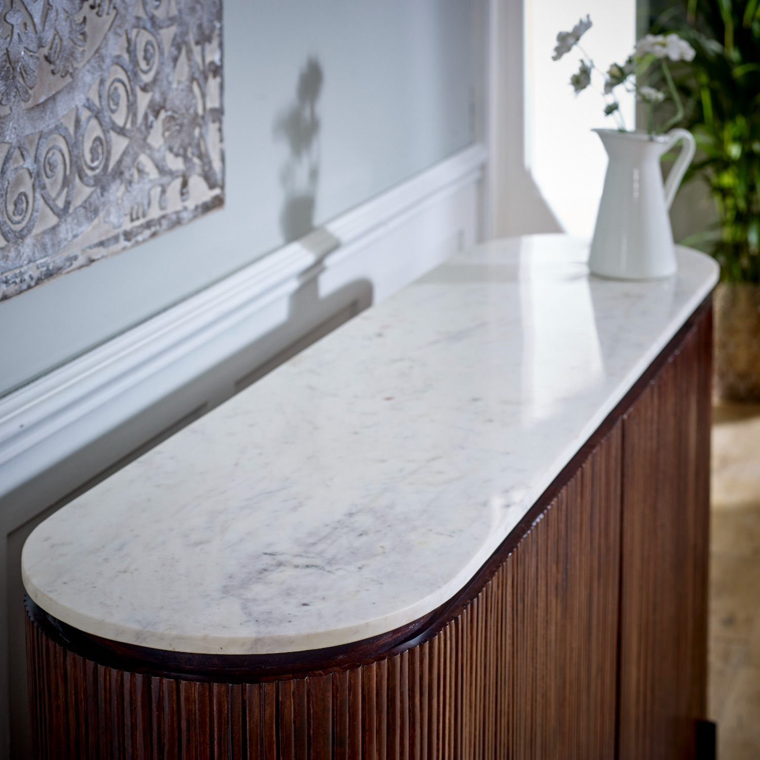Opal Mango Wood Sideboard With Marble Top and Metal Legs